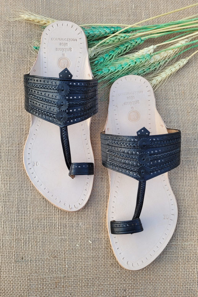 Classic Black Mens Kaancha Kolhapuri – irasoles